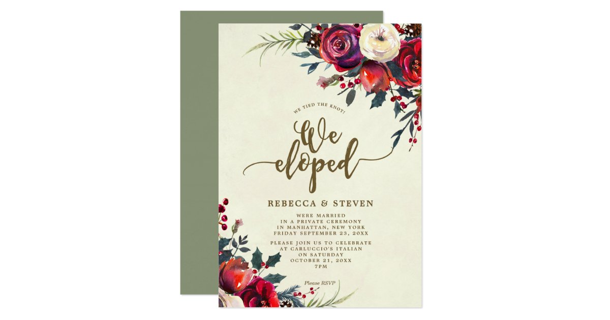 christmas roses modern we eloped invitation | Zazzle.com