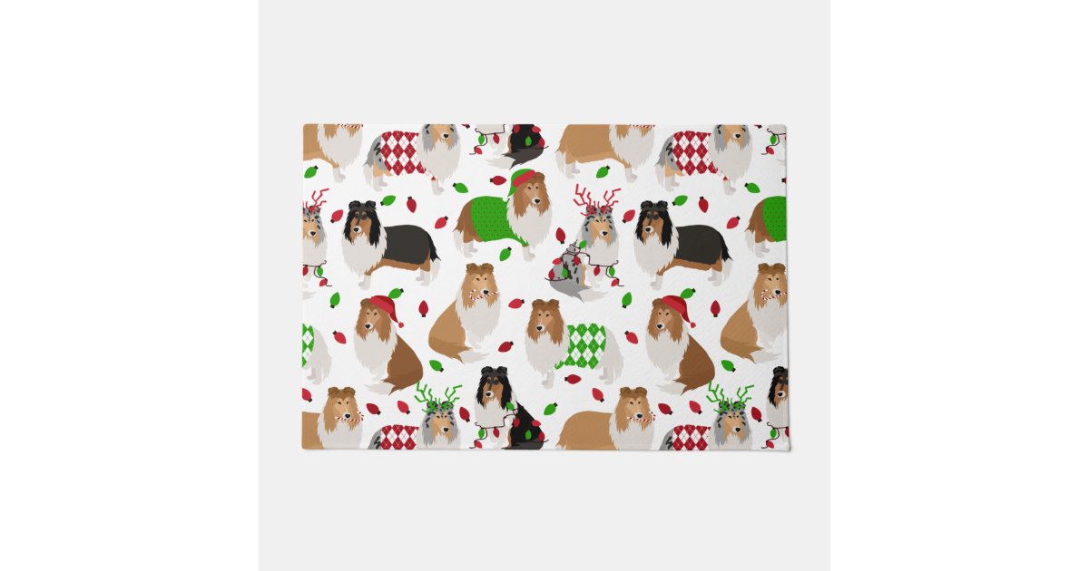 Christmas Rough Collie Doormat | Zazzle