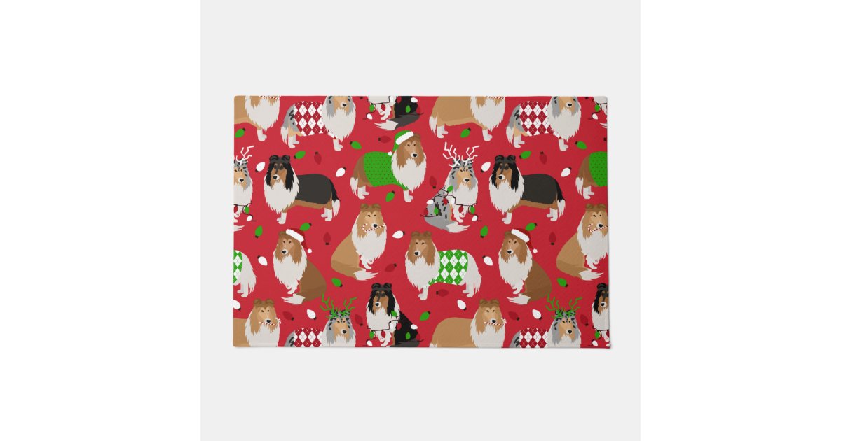 Christmas Rough Collie Doormat | Zazzle