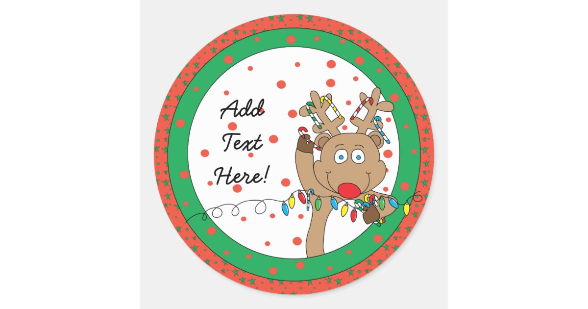 Christmas Round Stickers Reindeer | Zazzle