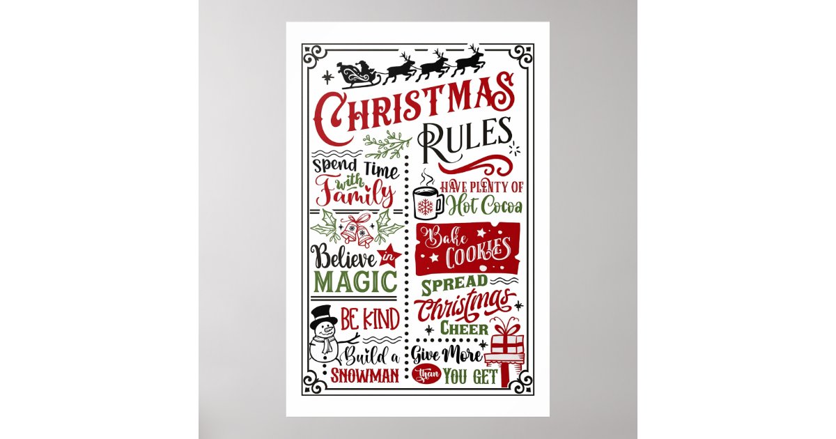 Christmas rules poster | Zazzle