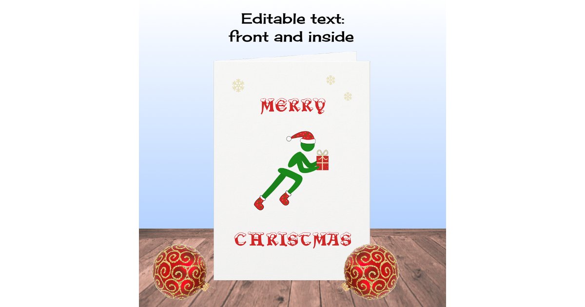 Christmas runner carrying gift holiday card | Zazzle