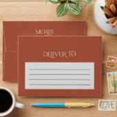 Christmas rust elegant watercolor botanical rustic envelope | Zazzle