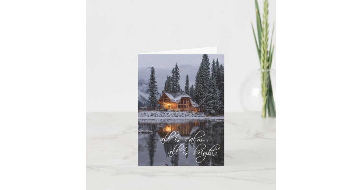 Christmas Rustic Log Cabin Woods Lake Holiday Card | Zazzle
