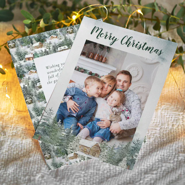 Christmas Rustic Woodland Cabin Photo Holiday Card | Zazzle