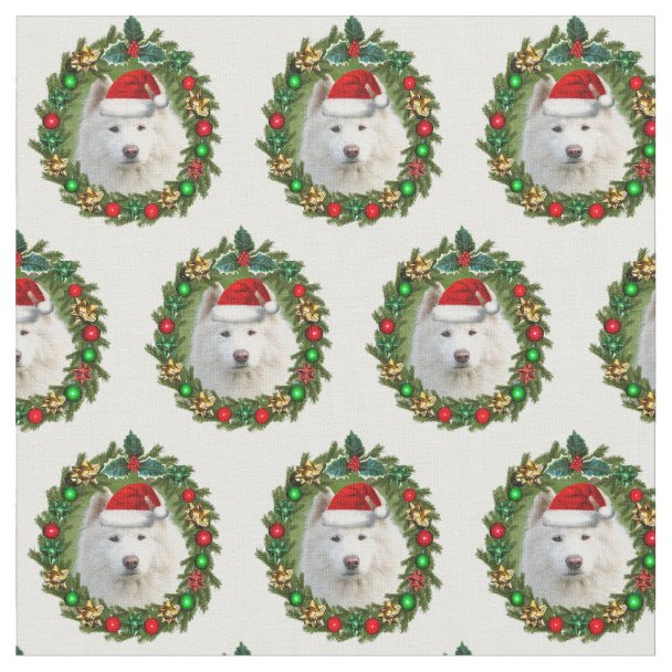 Samoyed dog simple grey fabric | Zazzle