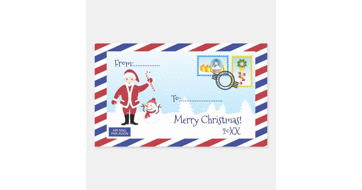 Christmas Santa Air mail envelope Rectangular Sticker | Zazzle