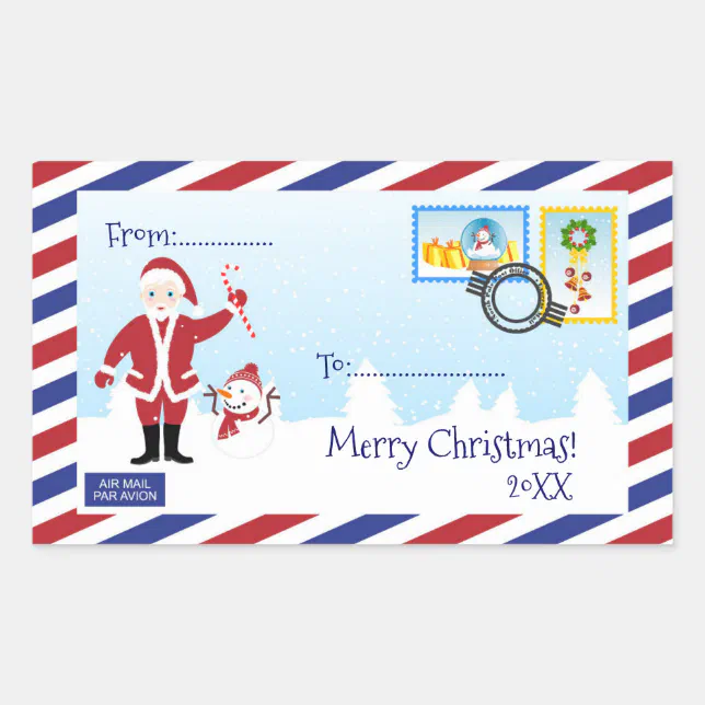 Christmas Santa Air mail envelope Rectangular Sticker | Zazzle