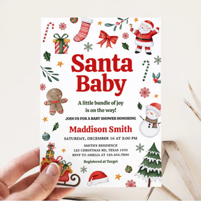 Christmas Santa Baby Baby Shower Invitation | Zazzle