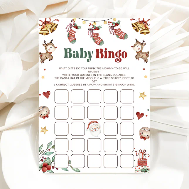 Christmas Santa Baby Bingo Baby Shower Game Invitation | Zazzle