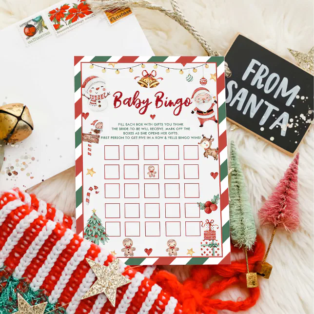 Christmas Santa Baby Bingo Baby Shower Games Card | Zazzle