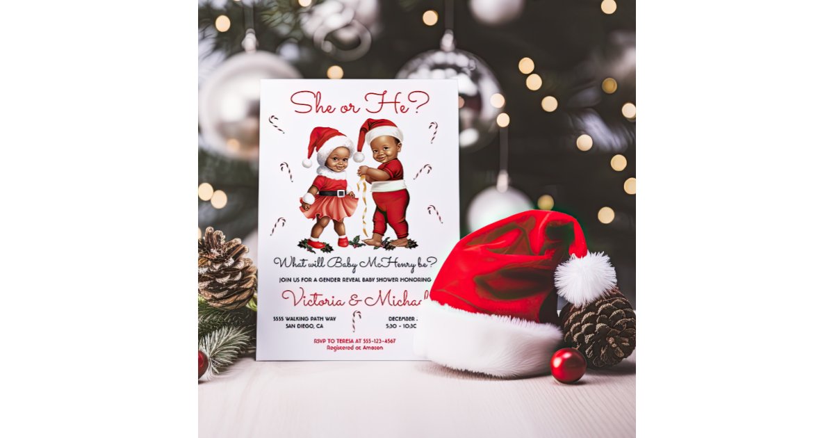 Christmas Santa Baby Gender Reveal Baby Shower Invitation | Zazzle