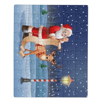 Christmas Santa Claus And Reindeer | Holidays Jigsaw Puzzle | Zazzle