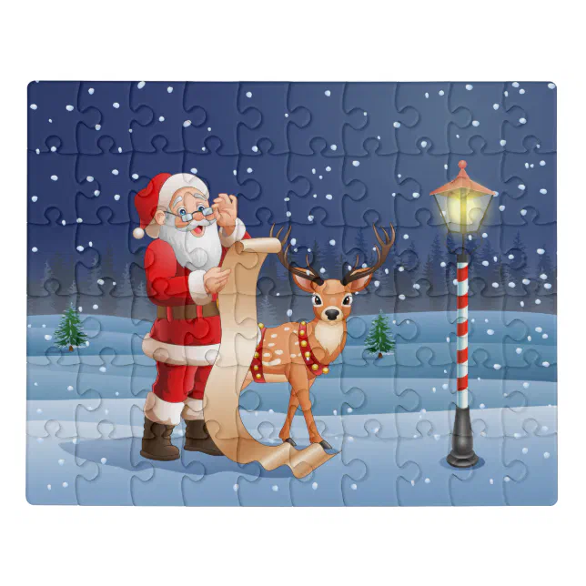 Christmas Santa Claus And Reindeer | Holidays Jigsaw Puzzle | Zazzle