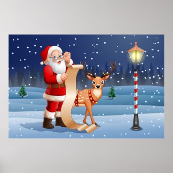 Christmas Santa Claus And Reindeer Poster | Zazzle