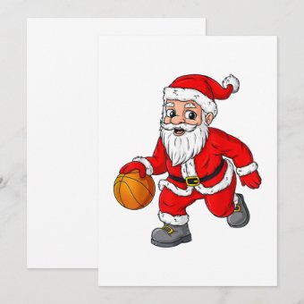 Christmas Santa Claus Dribbling A Basketball Funny Invitation | Zazzle