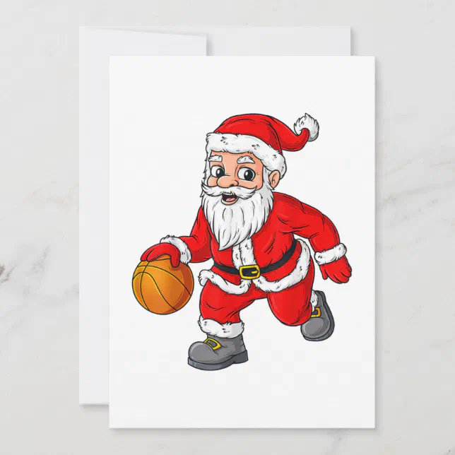 Christmas Santa Claus Dribbling A Basketball Funny Invitation | Zazzle