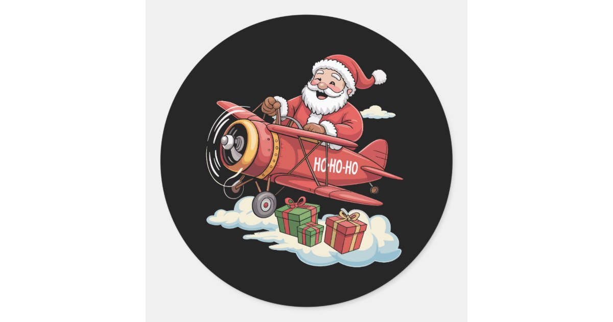 Christmas Santa Claus Pilot Flying Airplane Gift Classic Round Sticker ...