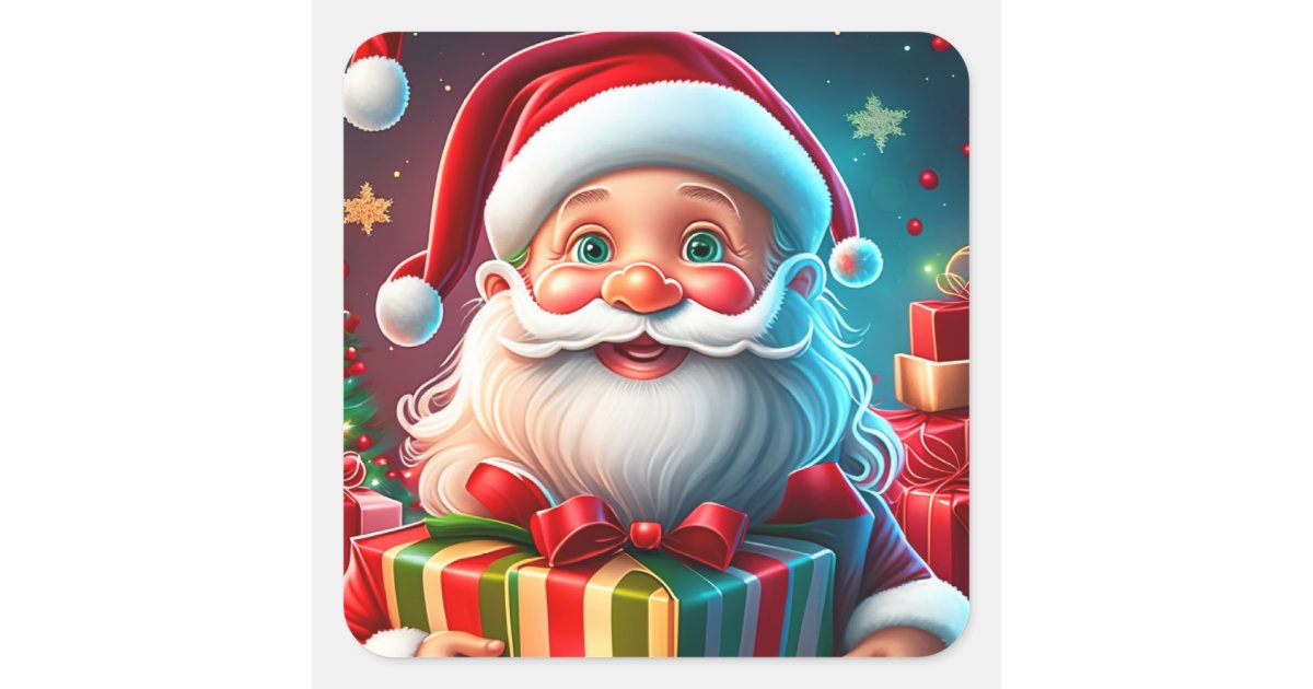 Christmas Santa Claus Square Sticker | Zazzle