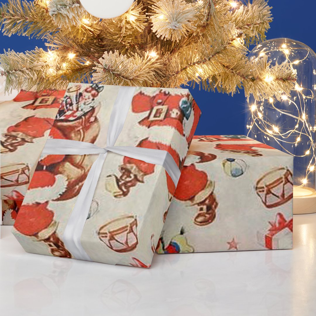 Christmas Santa Claus Toys Reindeer Presents Wrapping Paper | Zazzle