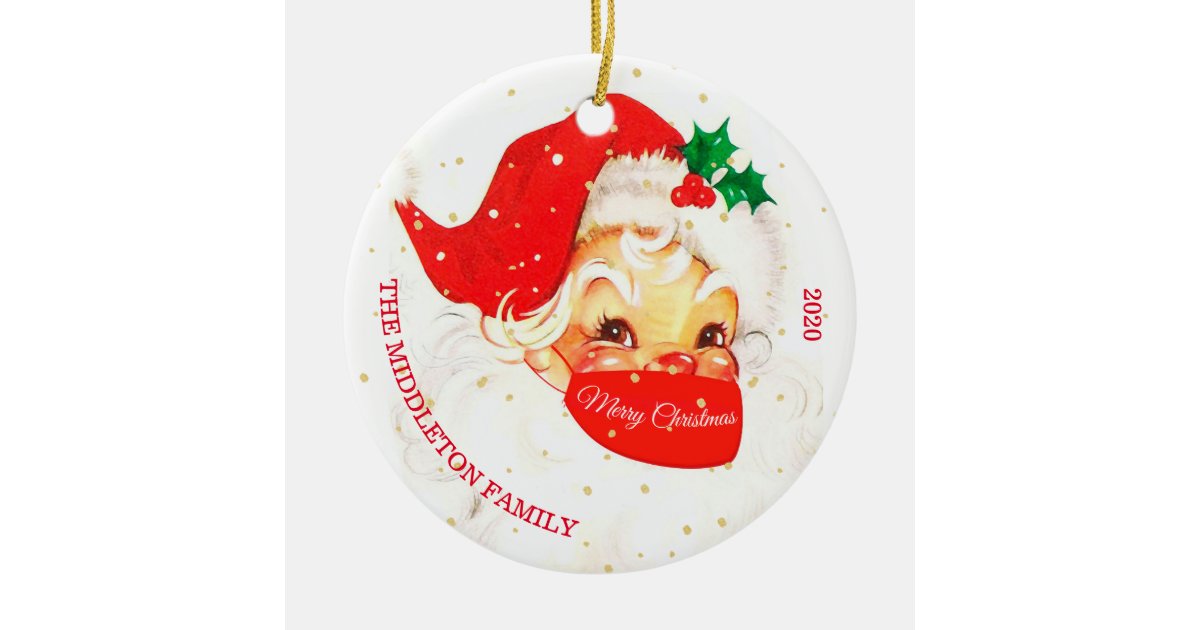 Christmas Santa Covid-19 Mask Merry Fun Greeting Ceramic Ornament | Zazzle