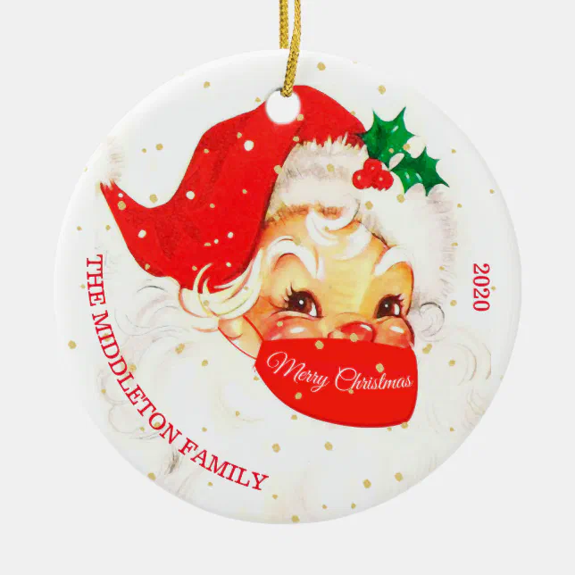 Christmas Santa Covid-19 Mask Merry Fun Greeting Ceramic Ornament | Zazzle