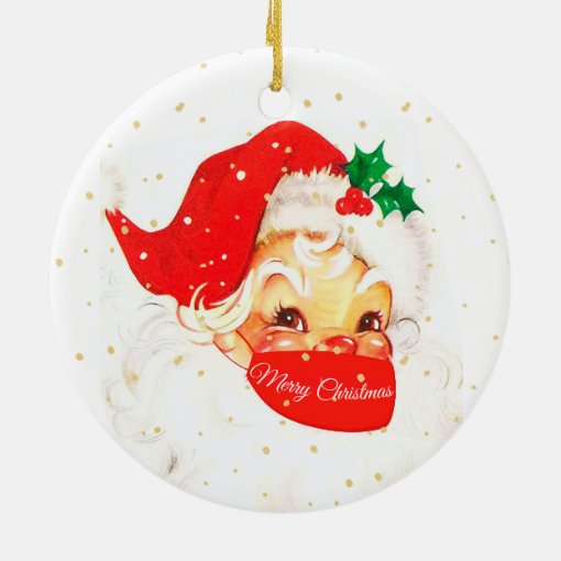 Christmas Santa Covid-19 Mask Merry Fun Greeting Ceramic Ornament | Zazzle