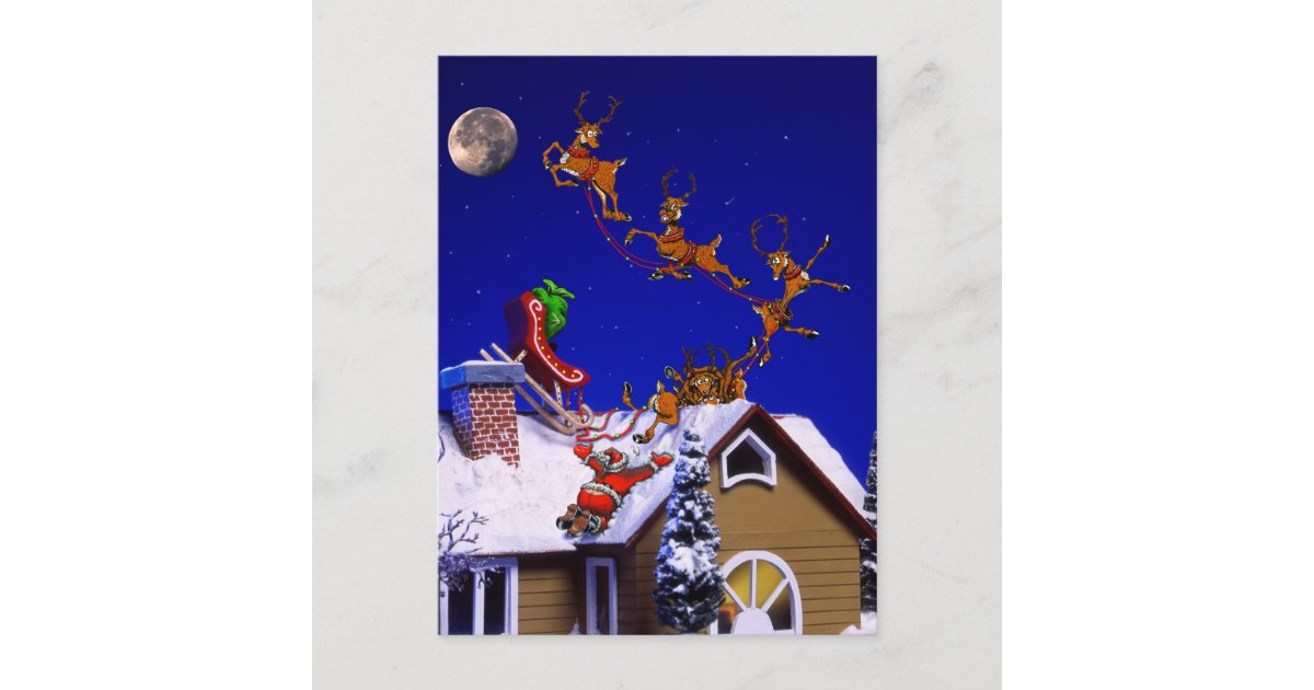 Christmas - Santa crashed on the rooftop Postcard | Zazzle