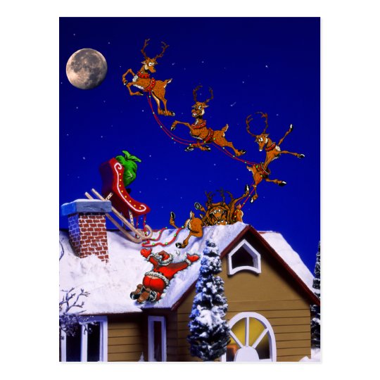 Christmas - Santa crashed on the rooftop Postcard | Zazzle.com