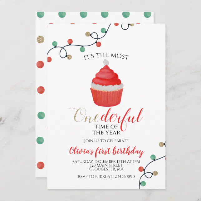 Christmas Santa Cupcake Onederful First Birthday I Invitation | Zazzle
