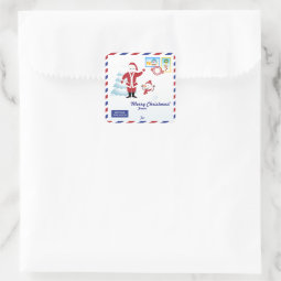 Christmas Santa express mail envelope Square Sticker | Zazzle
