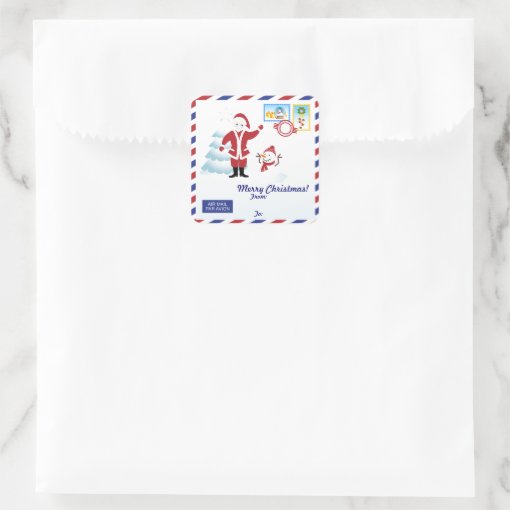 Christmas Santa express mail envelope Square Sticker | Zazzle