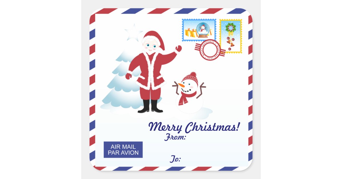 Christmas Santa express mail envelope Square Sticker | Zazzle