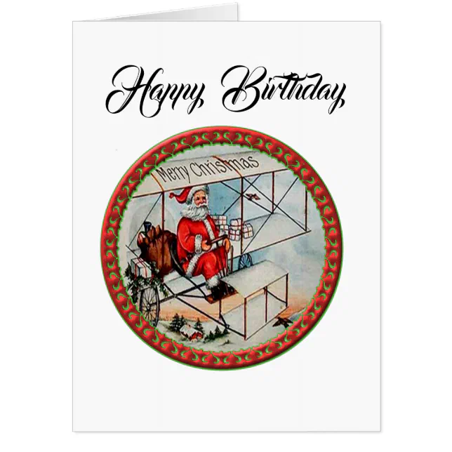 Christmas Santa flying a old airplane Card | Zazzle