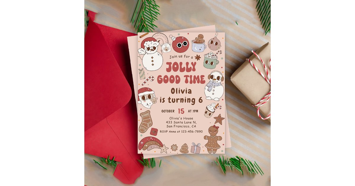 Christmas Santa Hippie Birthday Jolly good time Invitation | Zazzle
