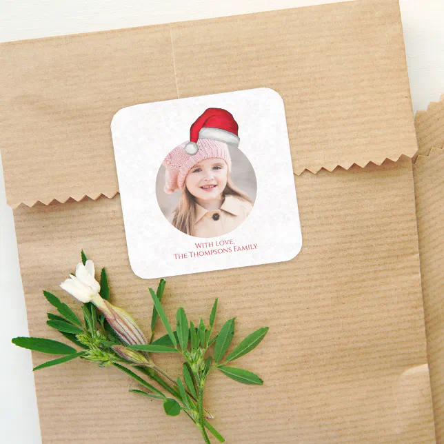 Christmas Santa Holiday Cute Simple Whimsical Hat Square Sticker | Zazzle
