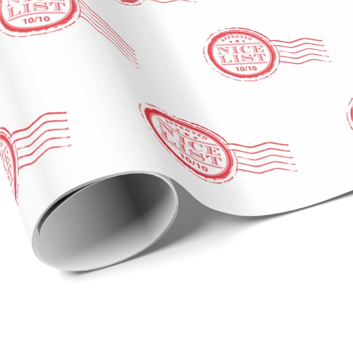 CHRISTMAS SANTA NICE LIST approved red stamp Wrapping Paper | Zazzle.com