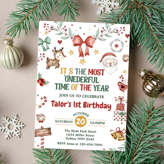 Christmas Santa Onederful 1st Birthday Party Invitation | Zazzle
