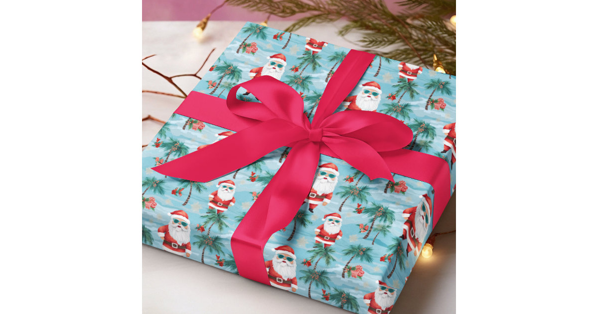 Christmas Santa Tropical Beach Wrapping Paper | Zazzle