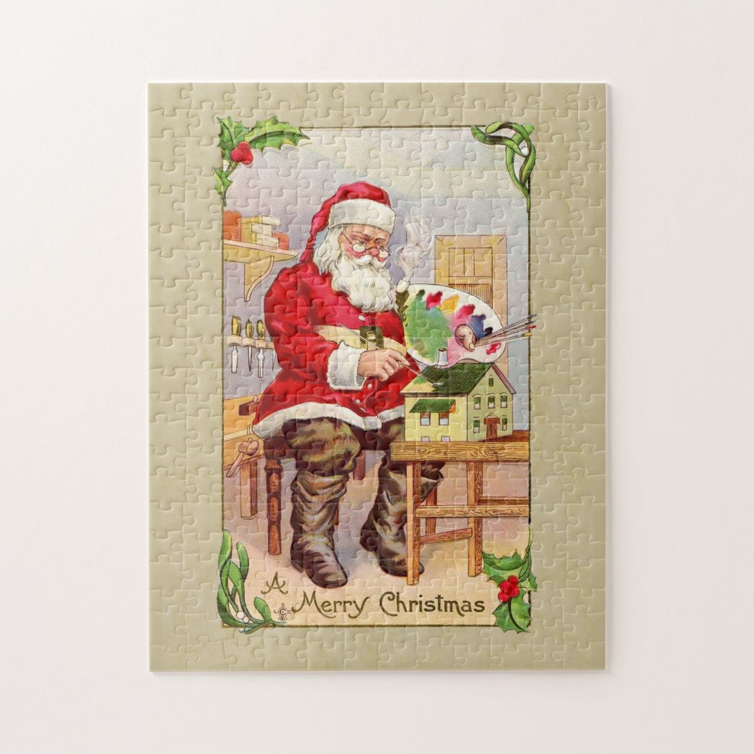 Christmas Santa Vintage Reproduction Jigsaw Puzzle | Zazzle