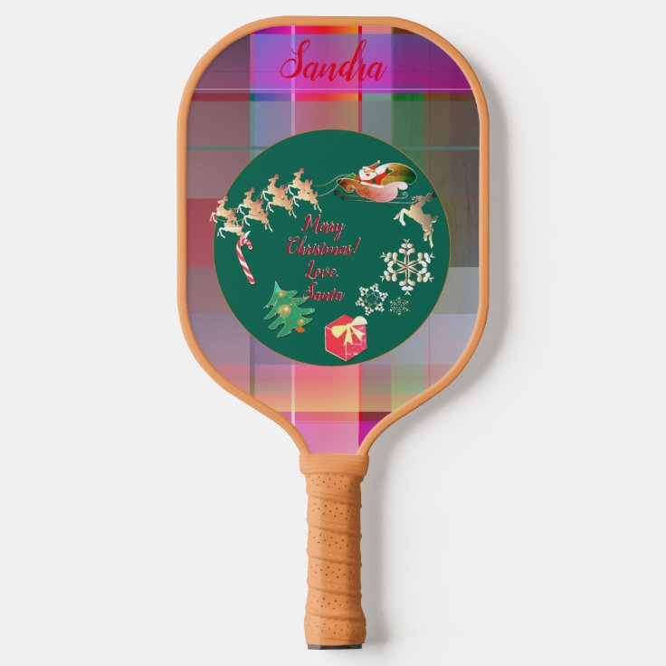 Christmas Santa's Reindeer Plaid Small Christmas Pickleball Paddle | Zazzle