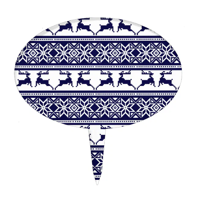 Christmas, Scandinavian Folk Blue and White Cake Topper | Zazzle