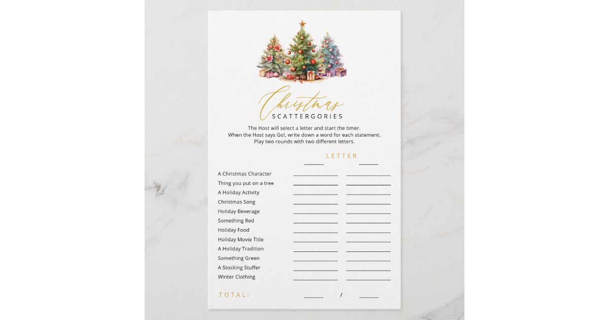 Christmas Scattergories A to Z Holiday Party Games | Zazzle