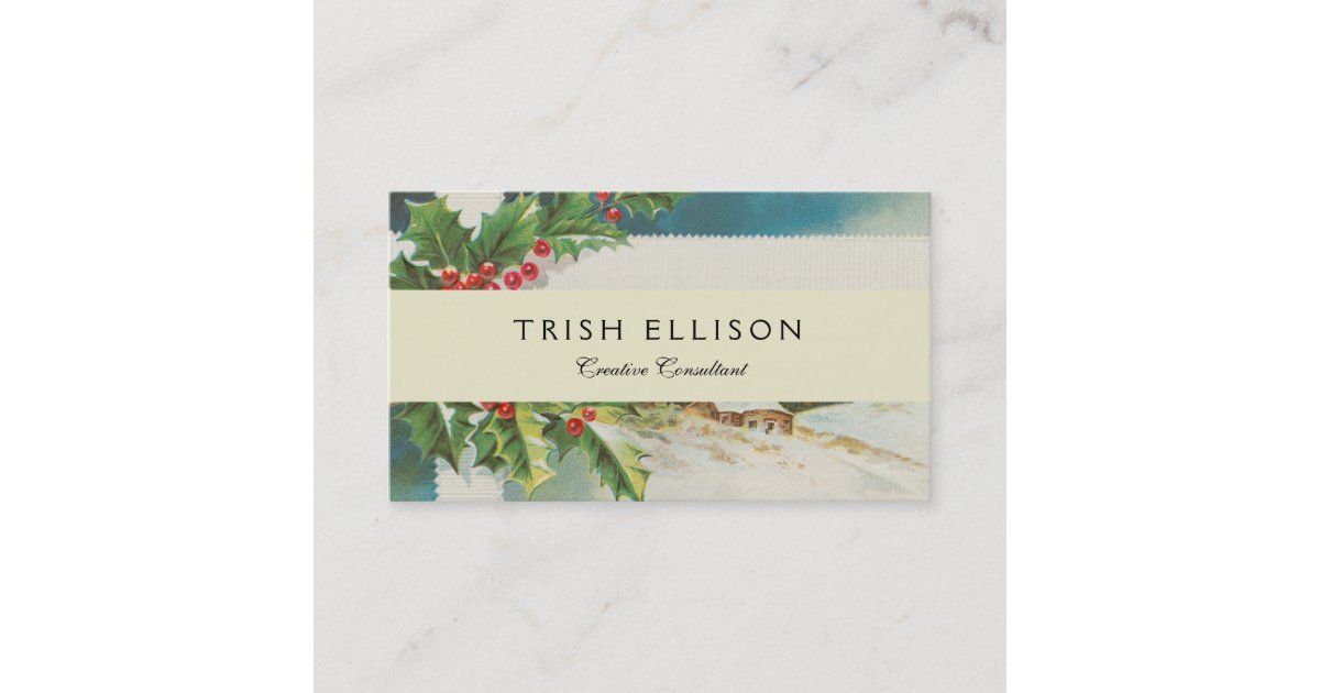 Christmas Scene Holly Snow Winter Business Card | Zazzle