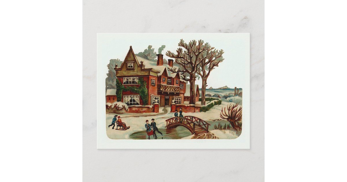 "Christmas Scene" Vintage Postcard | Zazzle