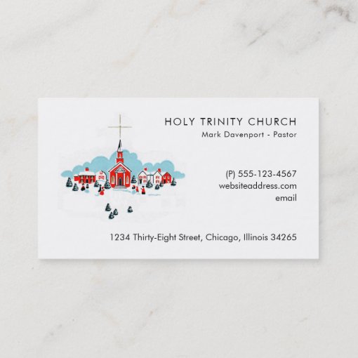 Christmas Scene with a Red Church and Star Above Business Card | Zazzle