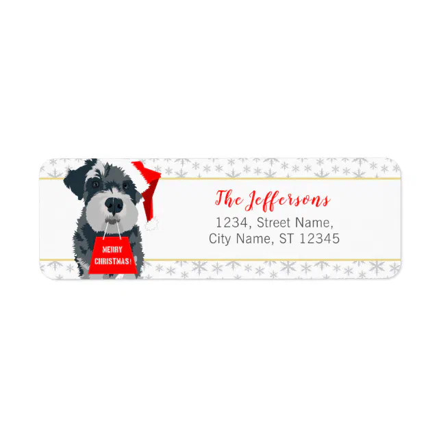Christmas Schnauzer Dog Santa Hat Address Labels | Zazzle