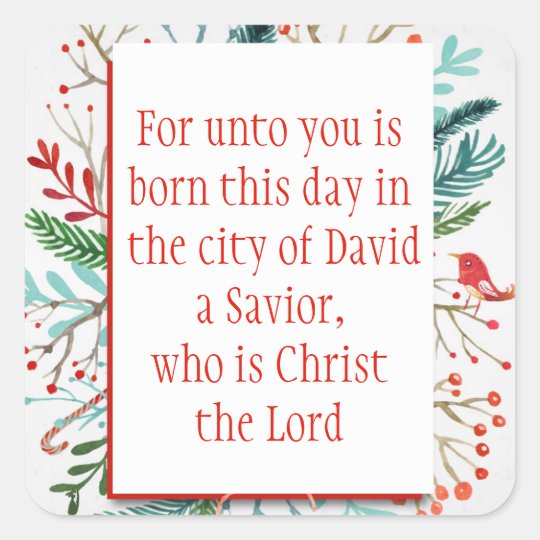 Christmas Scripture Luke 2:11 Watercolor Floral Square Sticker | Zazzle.com