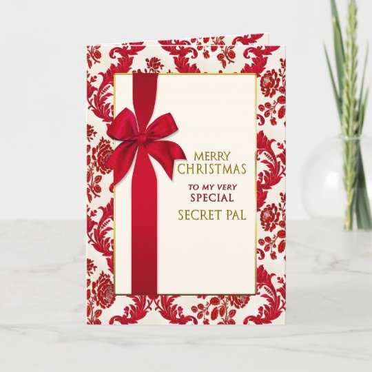 Christmas- Secret Pal -Gift Red Ribbon Holiday Card | Zazzle.com