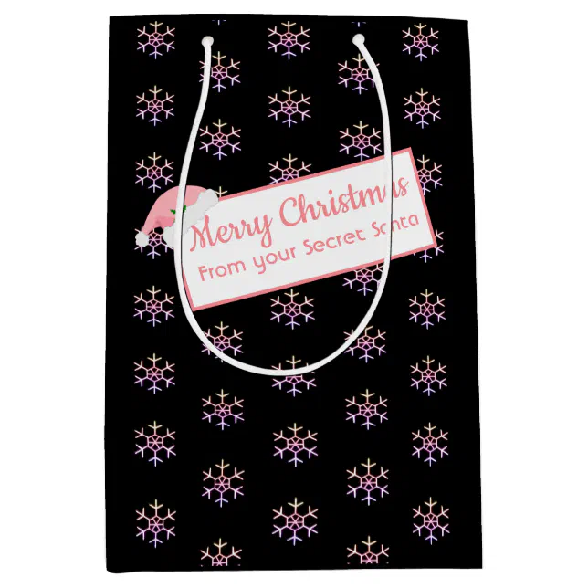 Christmas Secret Santa Black and Pink Gift Bag | Zazzle